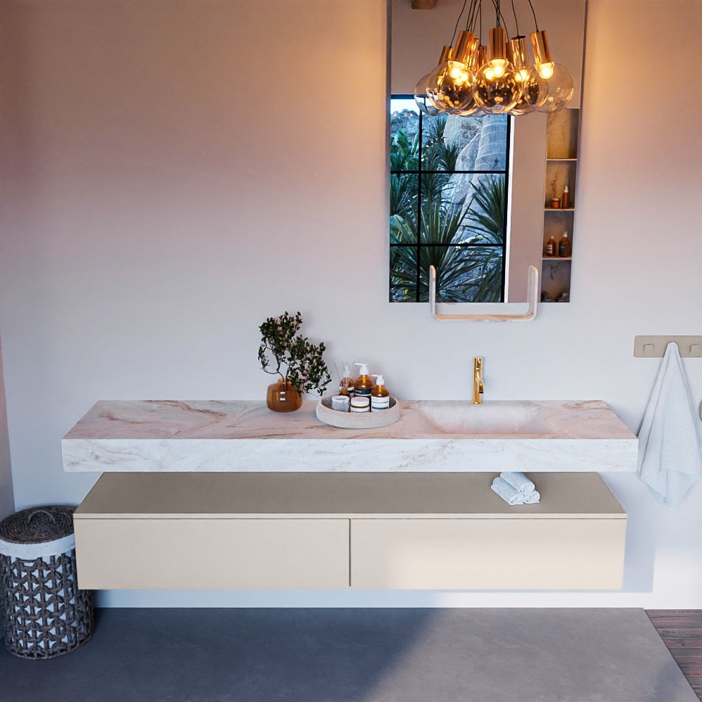 ALAN-DLUX 200cm mueble de baño Linen 2 cajones. Lavabo CLOUD Derecho 1 ...