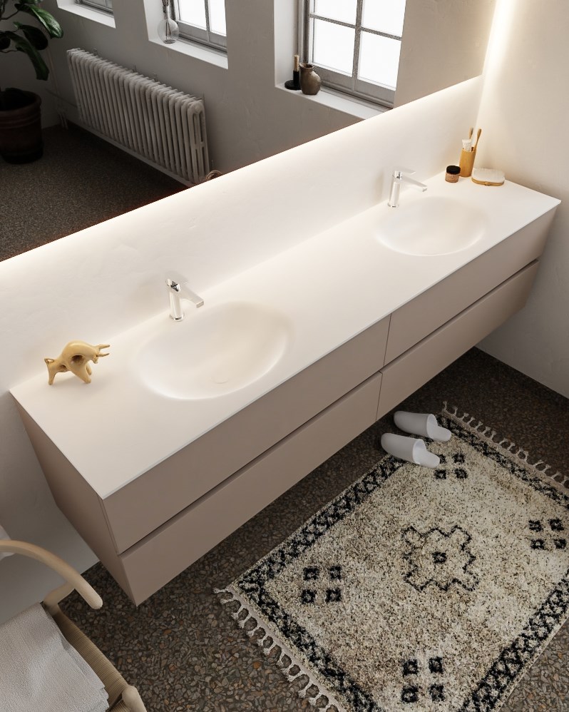 VICA 200cm mueble de baño Smoke 4 cajones lavabo MOON Doble 2 orificios.