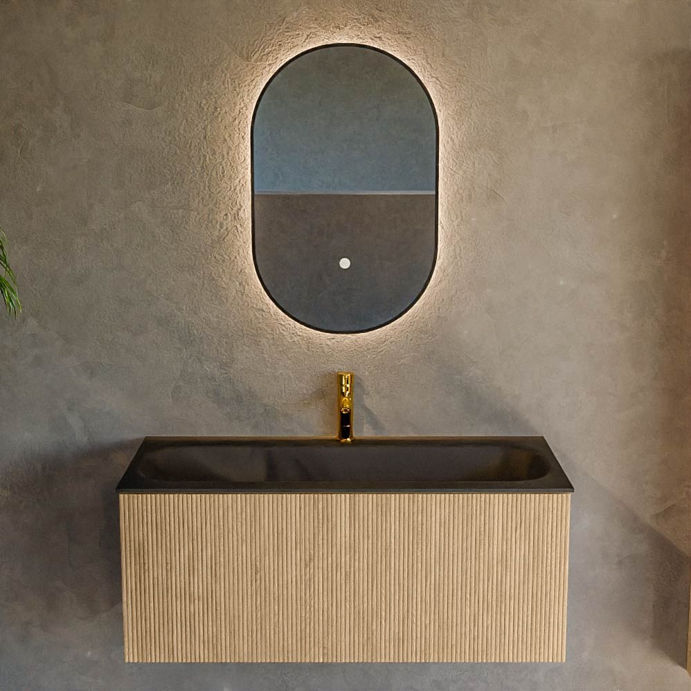 KURVE 100cm bathroom vanity set color Oak with 1 drawer and 0 doors ...