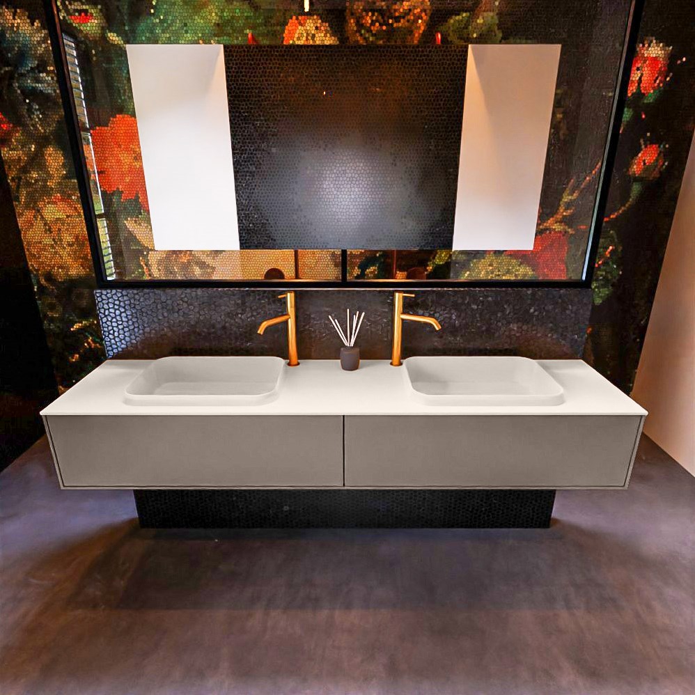 ERIN 200cm mueble de baño color Smoke 2 cajones. Lavabo RIDGE Doble 2 ...