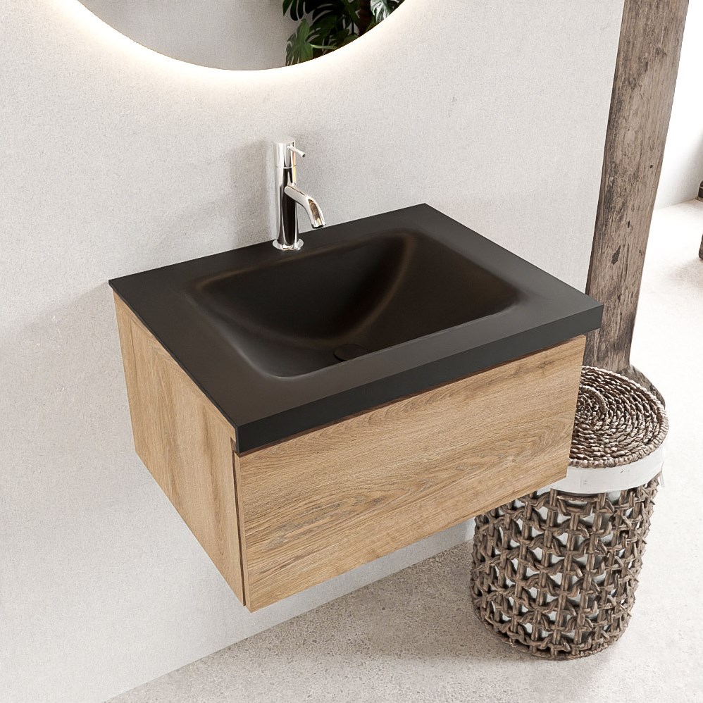 BUKLA 60cm bathroom vanity modular Washed Oak with 1 drawer. Vanity top CLOUD Center 1 tab hole color Urban