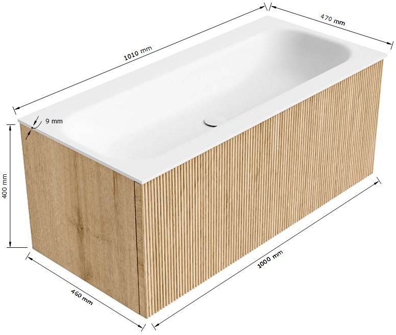 KURVE 100cm bathroom vanity set color Oak with 1 drawer and 0 doors ...
