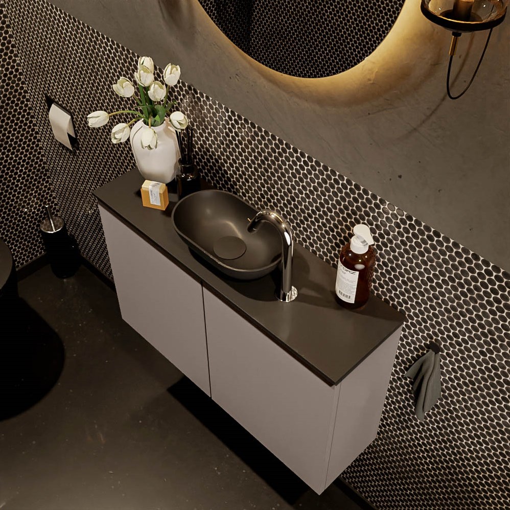 FOWY 80cm mueble fondo reducido Smoke. Lavabo sobre encimera posición ...